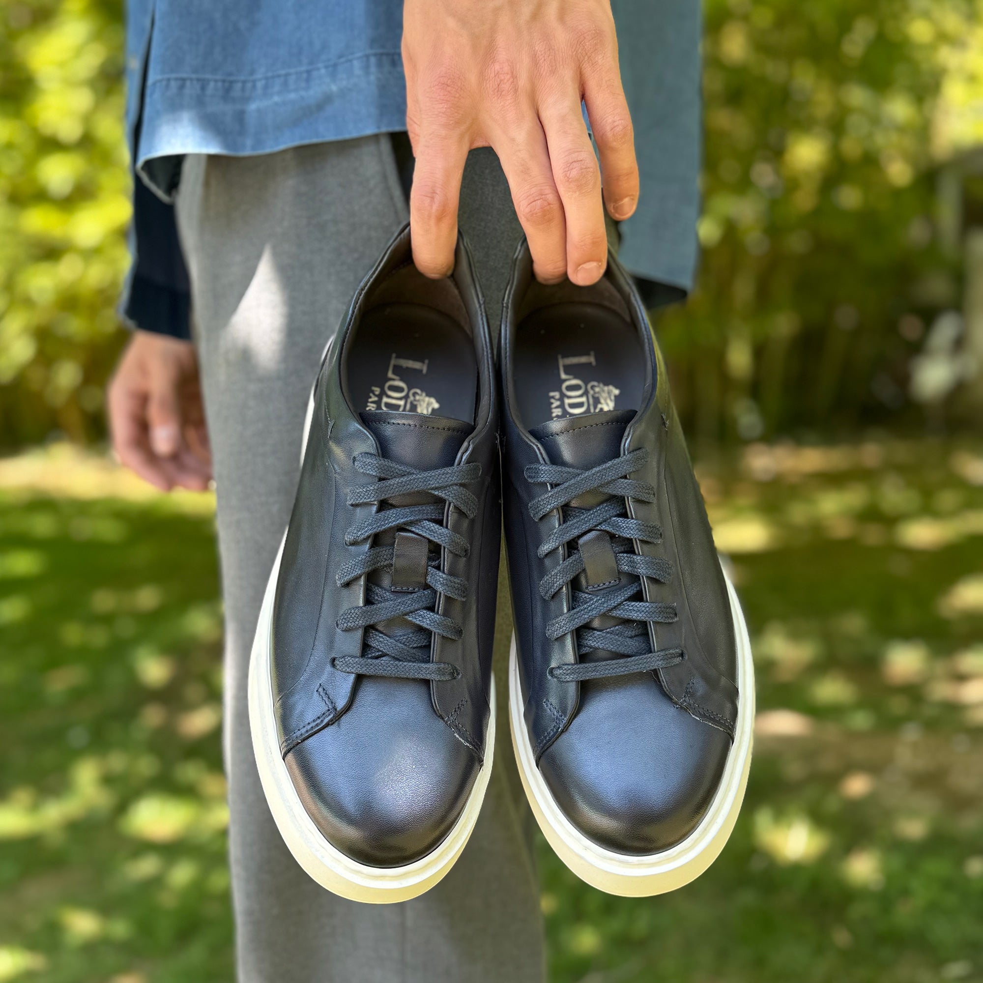 Men's patinated blue leather sneaker. LodinG trend and quality. Made in ...