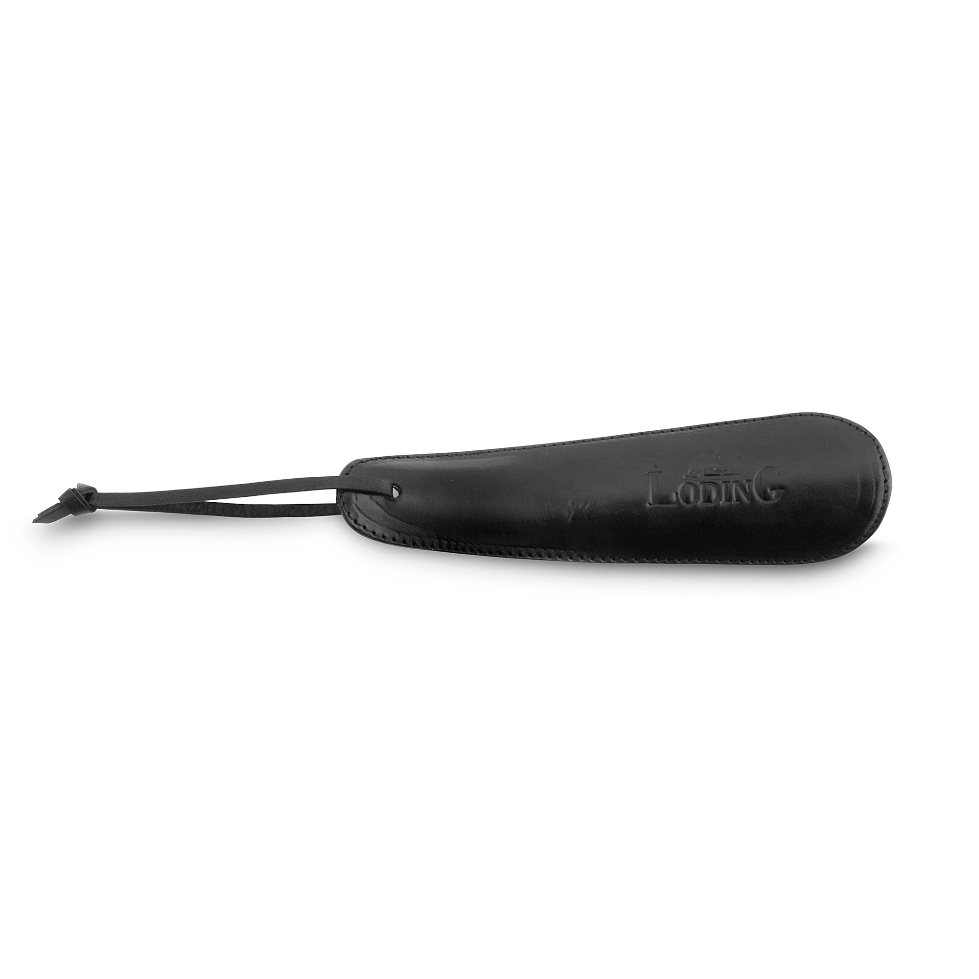 Leather covered metal shoe horn for leather dress shoes. - LodinG